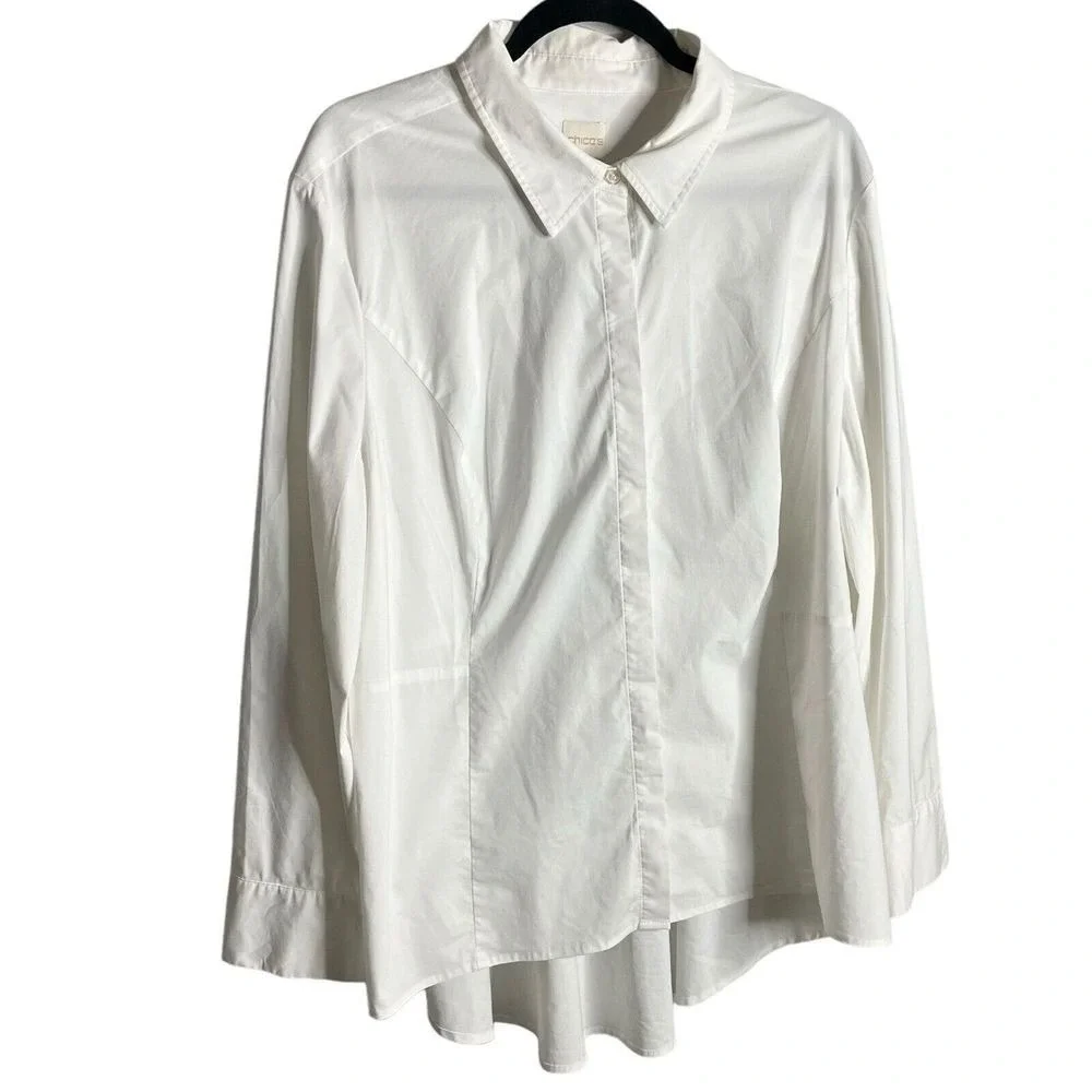 Chico's | Tops | Chicos White Button Down Shirt Long Sleeve Hi Low Hem ...